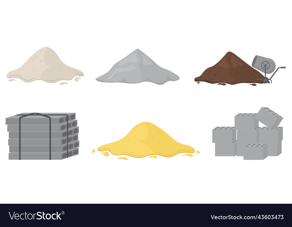 Building material piles sand stones cement brick Vector Image