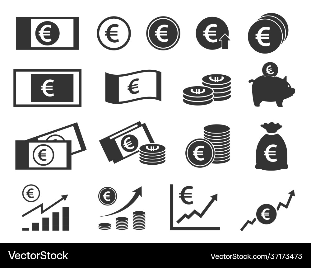 Euro coins and banknotes icons money signs set Vector Image