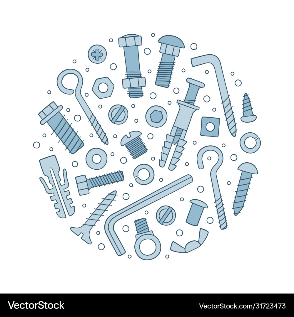 Set fasteners bolts screws nuts dowels and Vector Image
