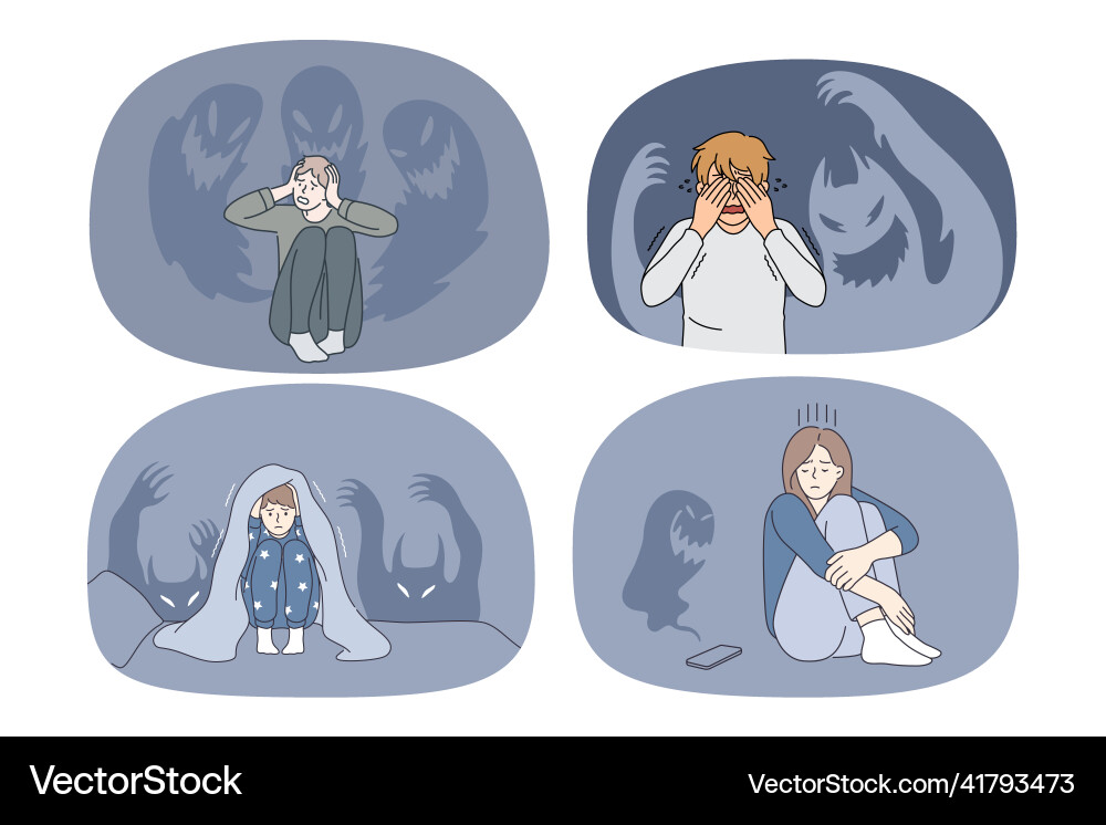 Set of kids suffer from fear and anxiety Vector Image