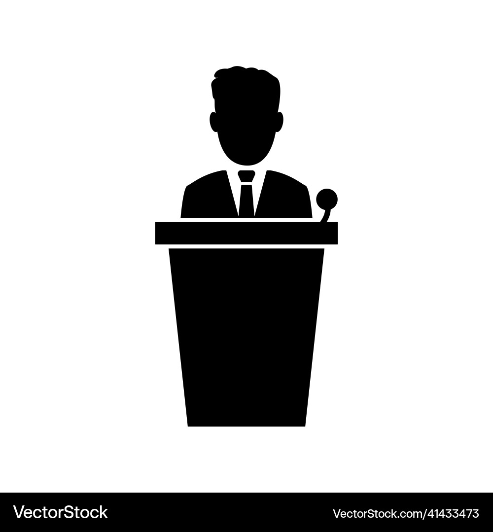 Speaker black icon orator speaking from tribune Vector Image