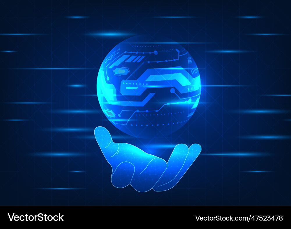 Businessman hand holding technology ball mixed Vector Image