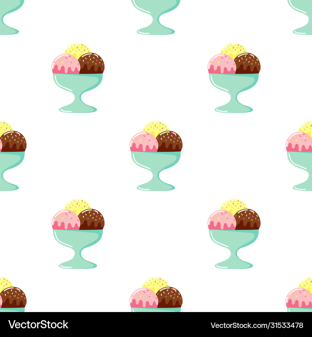 Cute ice cream cartoon seamless pattern on white Vector Image