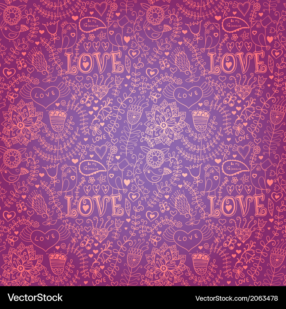 Floral texture love pattern with couple birds Vector Image
