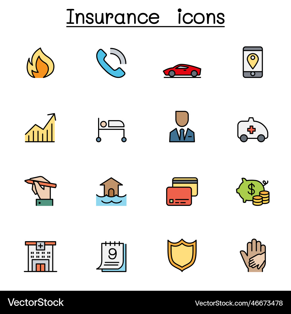 Insurance color line icon set Royalty Free Vector Image