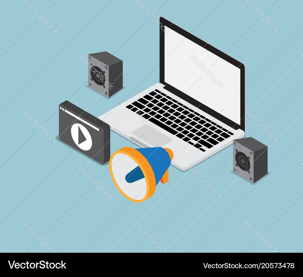 Laptop with speaker and multimedia icon Royalty Free Vector