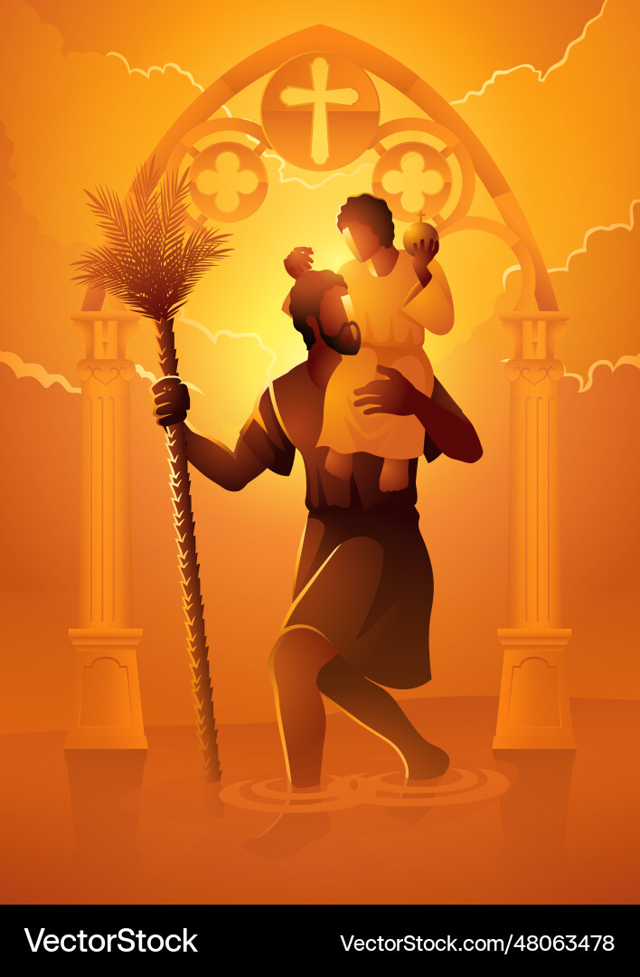 Saint christopher carrying the christ child Vector Image
