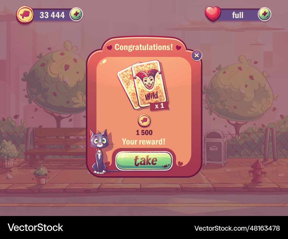 Solitaire travel - congratulations window match 3 Vector Image