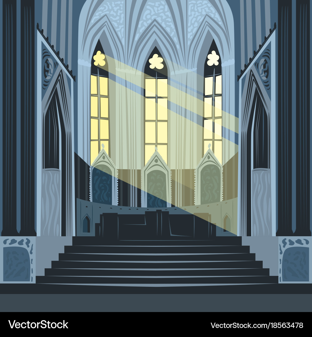 Sun rays inside cathedral church or basilica Vector Image