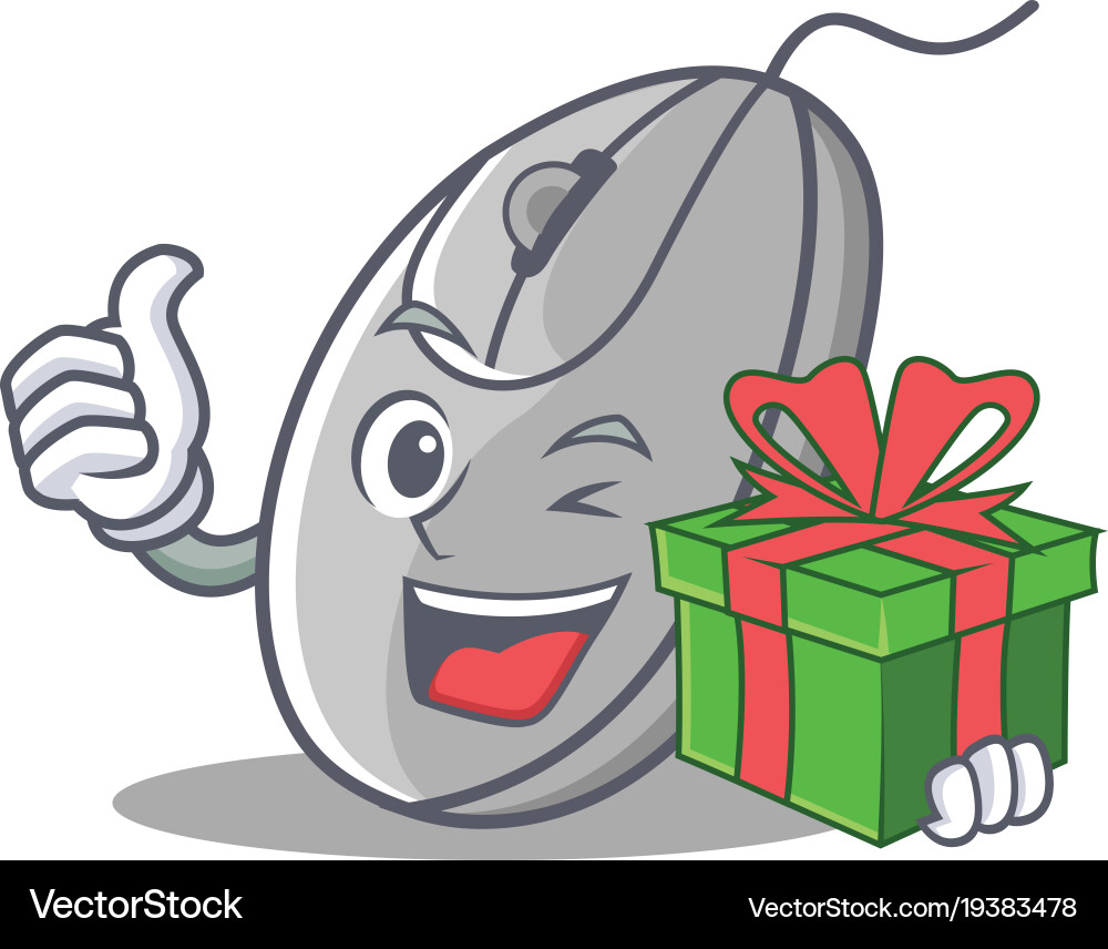 With gift mouse mascot cartoon style Royalty Free Vector
