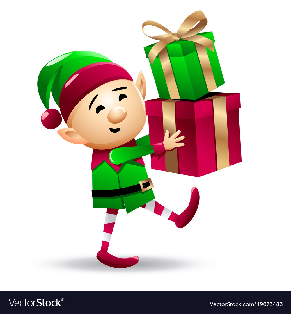 A christmas elf with gifts Royalty Free Vector Image