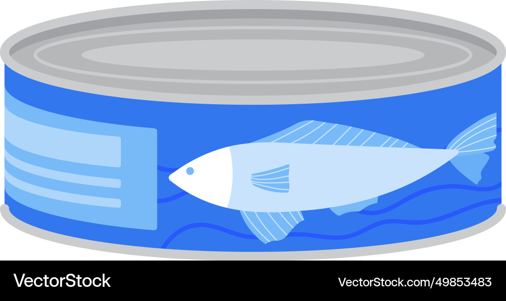 Canned fish in a blue tin with a fish Royalty Free Vector