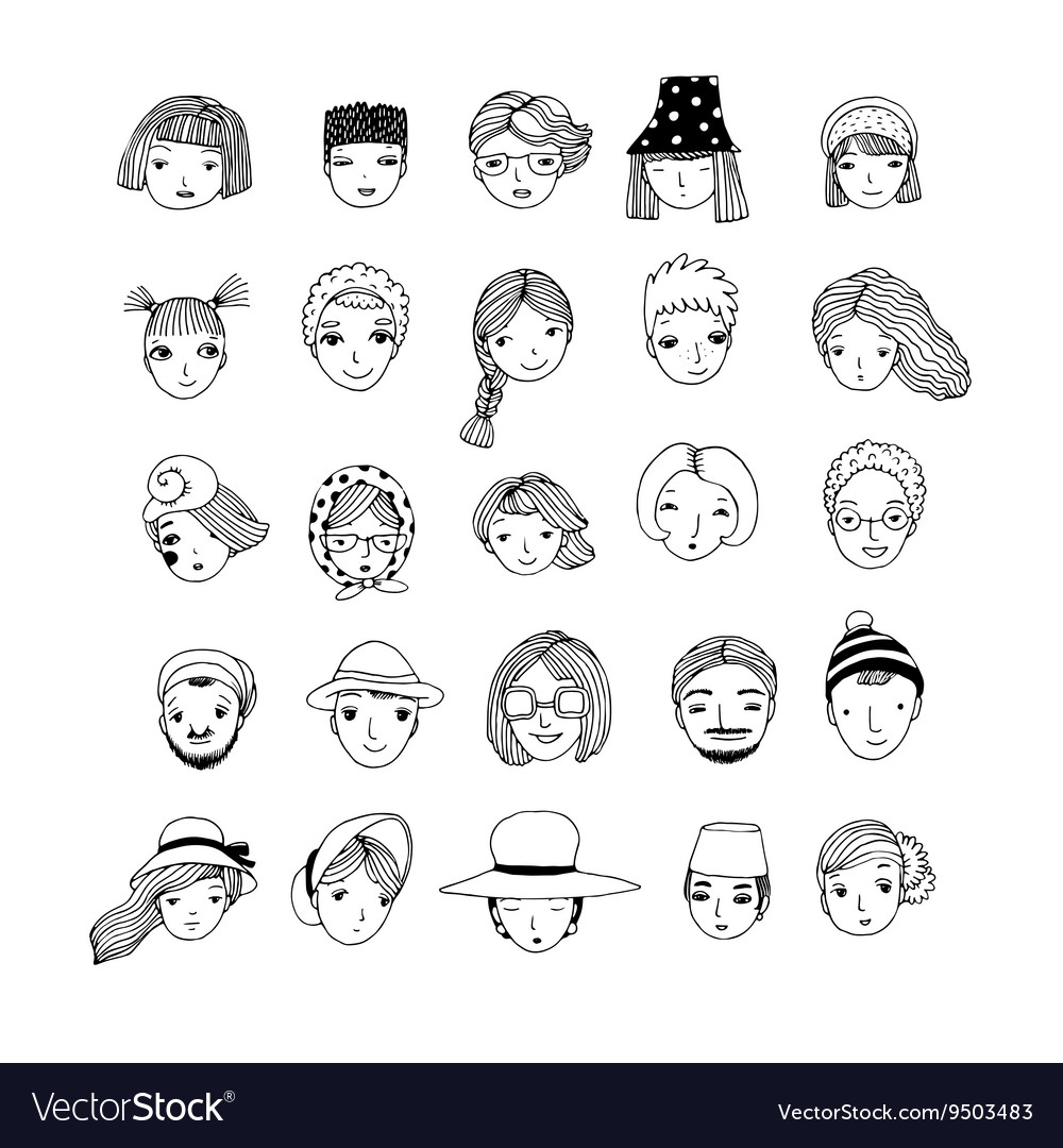 Different faces hand drawing isolated objects on Vector Image