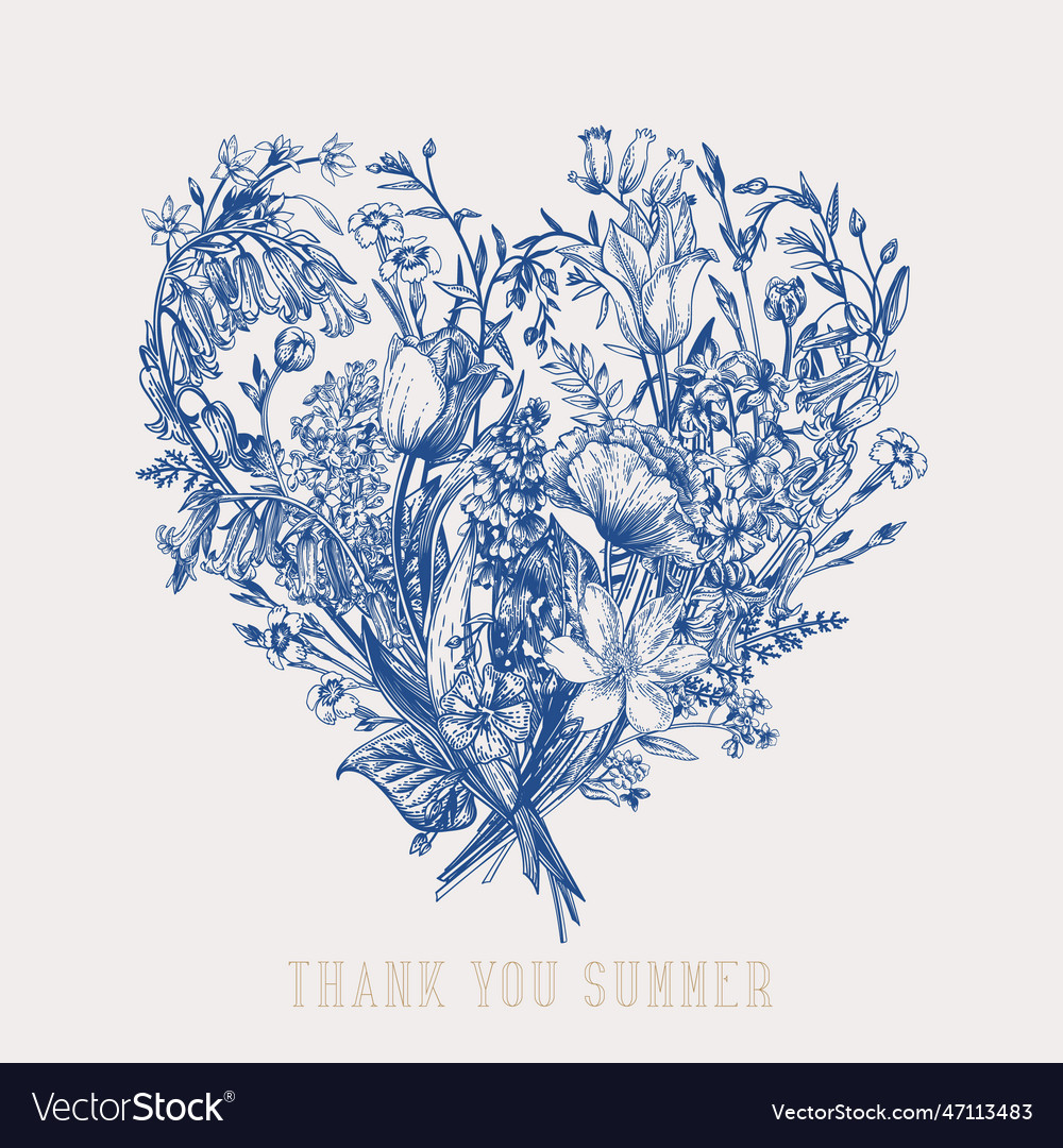 Flower heart blue Royalty Free Vector Image - VectorStock
