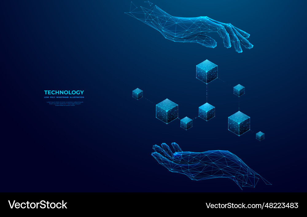 Hands holding blockchain n futuristic low poly Vector Image