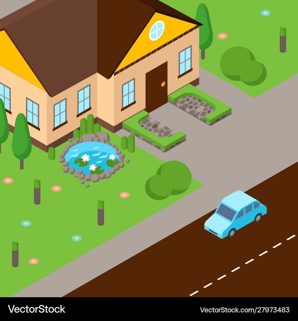 Isometric street scene house Royalty Free Vector Image