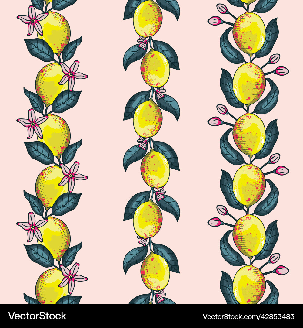 Lemons seamless vertical borders set Royalty Free Vector