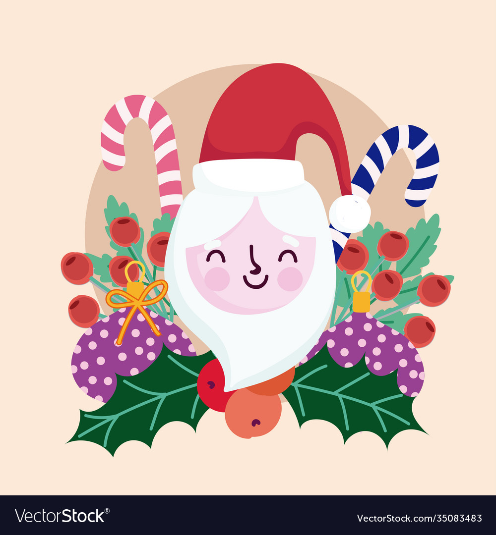 Merry Christmas Cute Santa Candy Canes Holly Berry