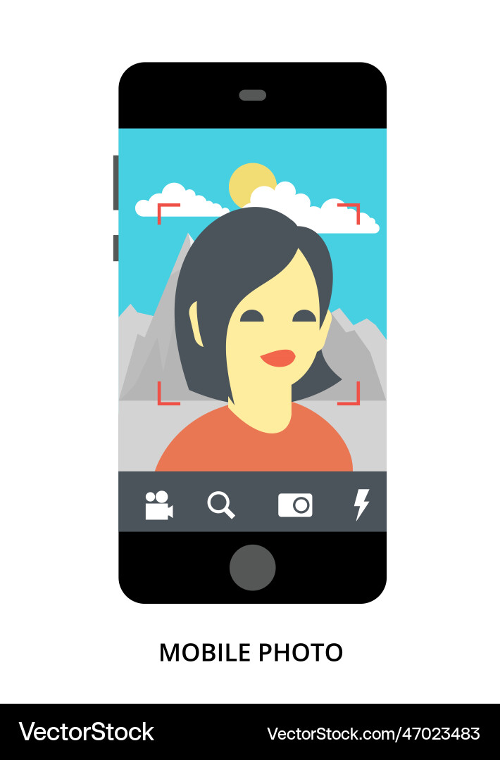 Mobile photo concept on black smartphone Vector Image