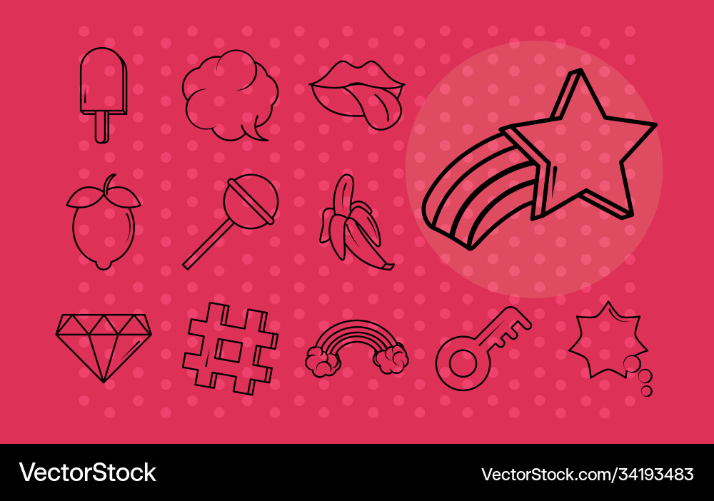 Pop art comic set stickers pins patches Royalty Free Vector