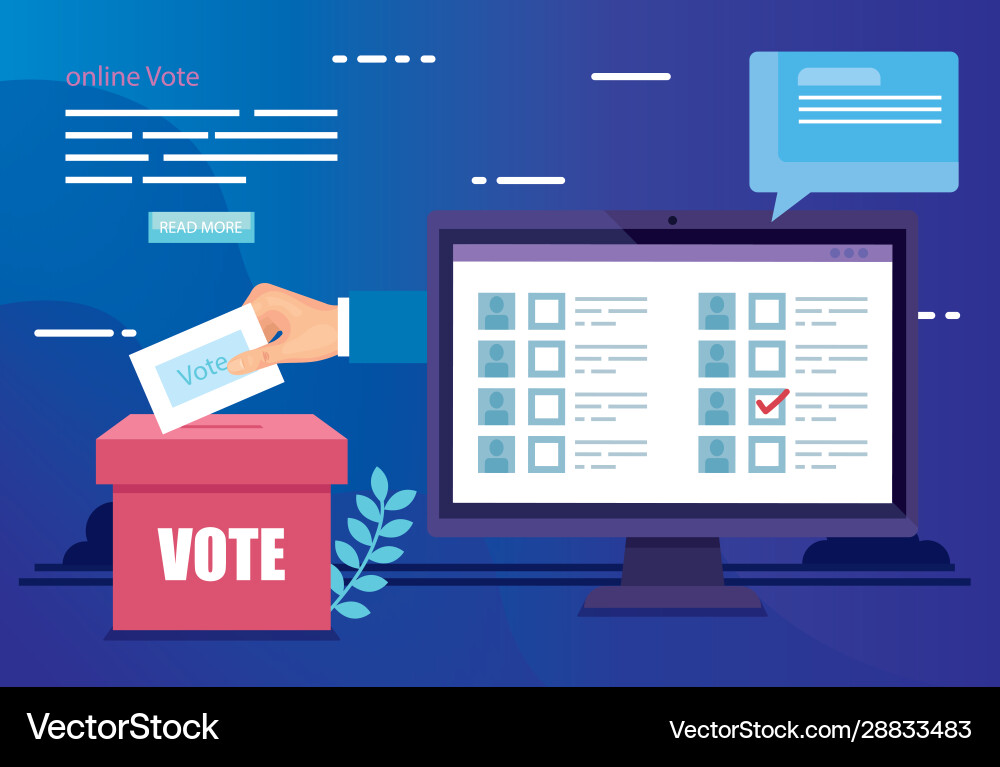 Poster online vote with computer and ballot box Vector Image