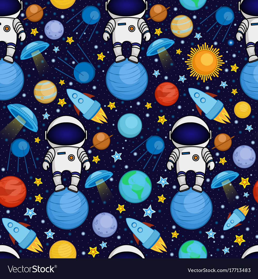 Seamless cartoon space pattern Royalty Free Vector Image