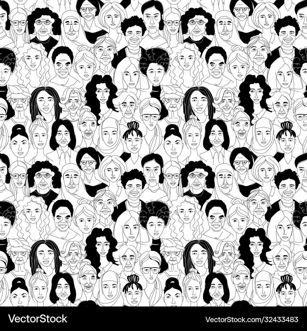 Womens diversity head portraits line drawing Vector Image