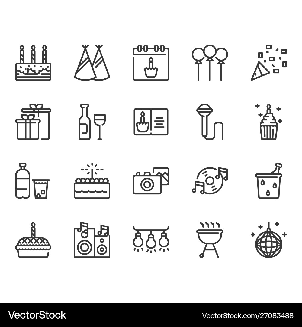 Birthday and party icon set Royalty Free Vector Image