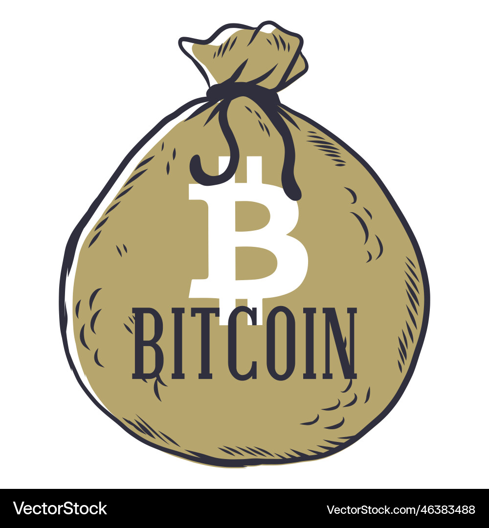 Bitcoin money bag badge Royalty Free Vector Image