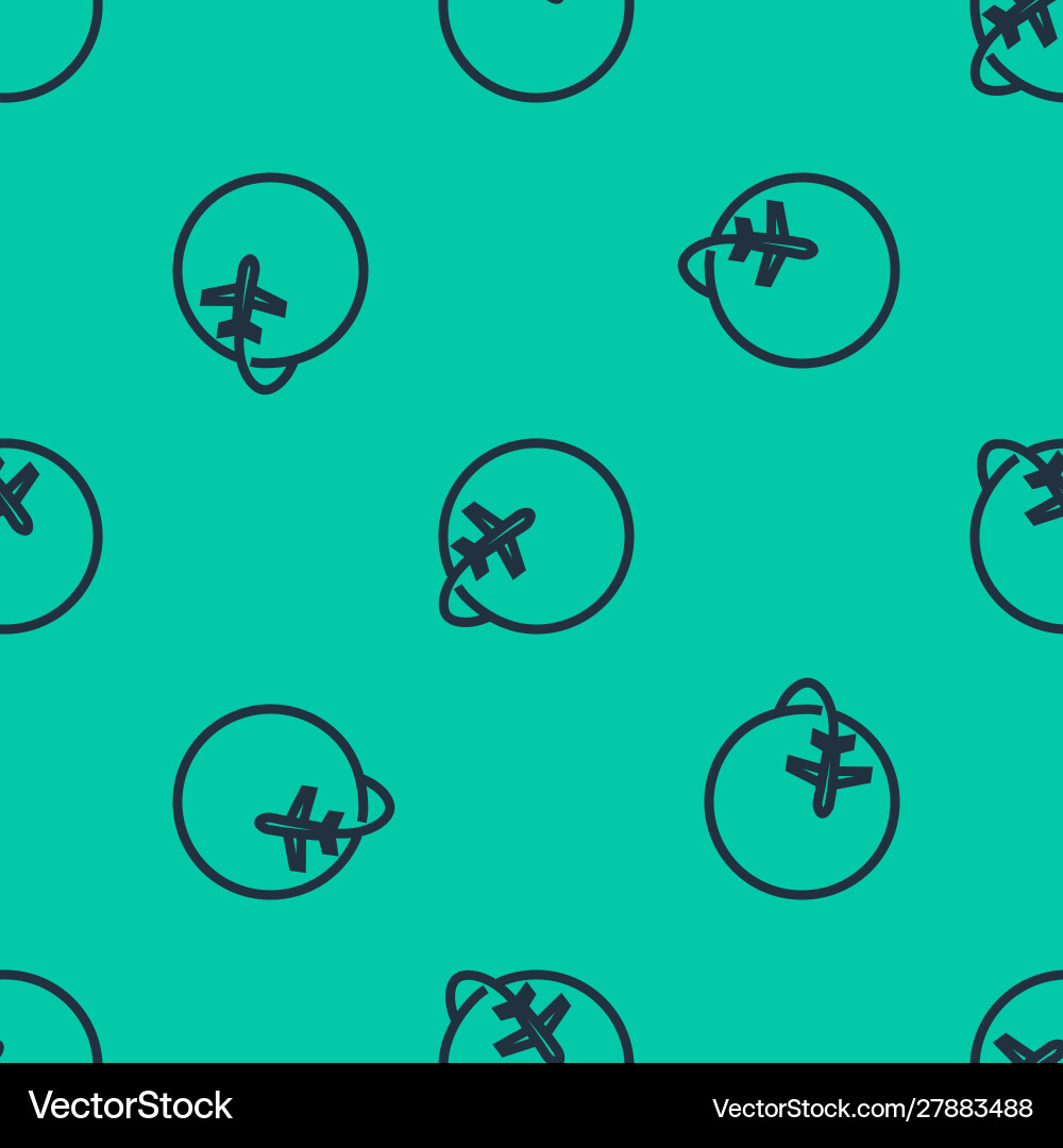 Blue line globe with flying plane icon isolated Vector Image