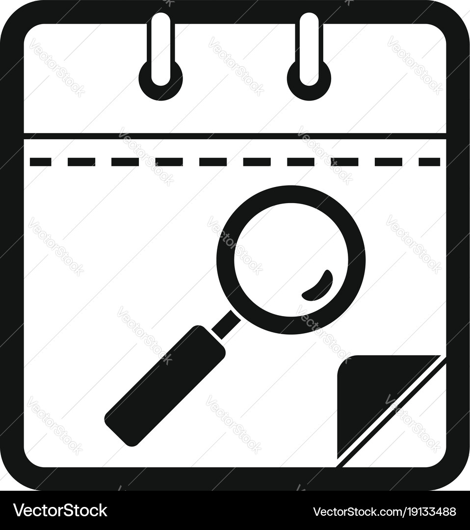 Calendar search icon simple black style Royalty Free Vector