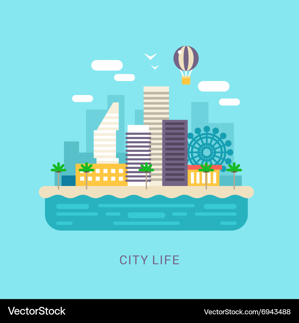 City life flat style conceptual for web banners Vector Image