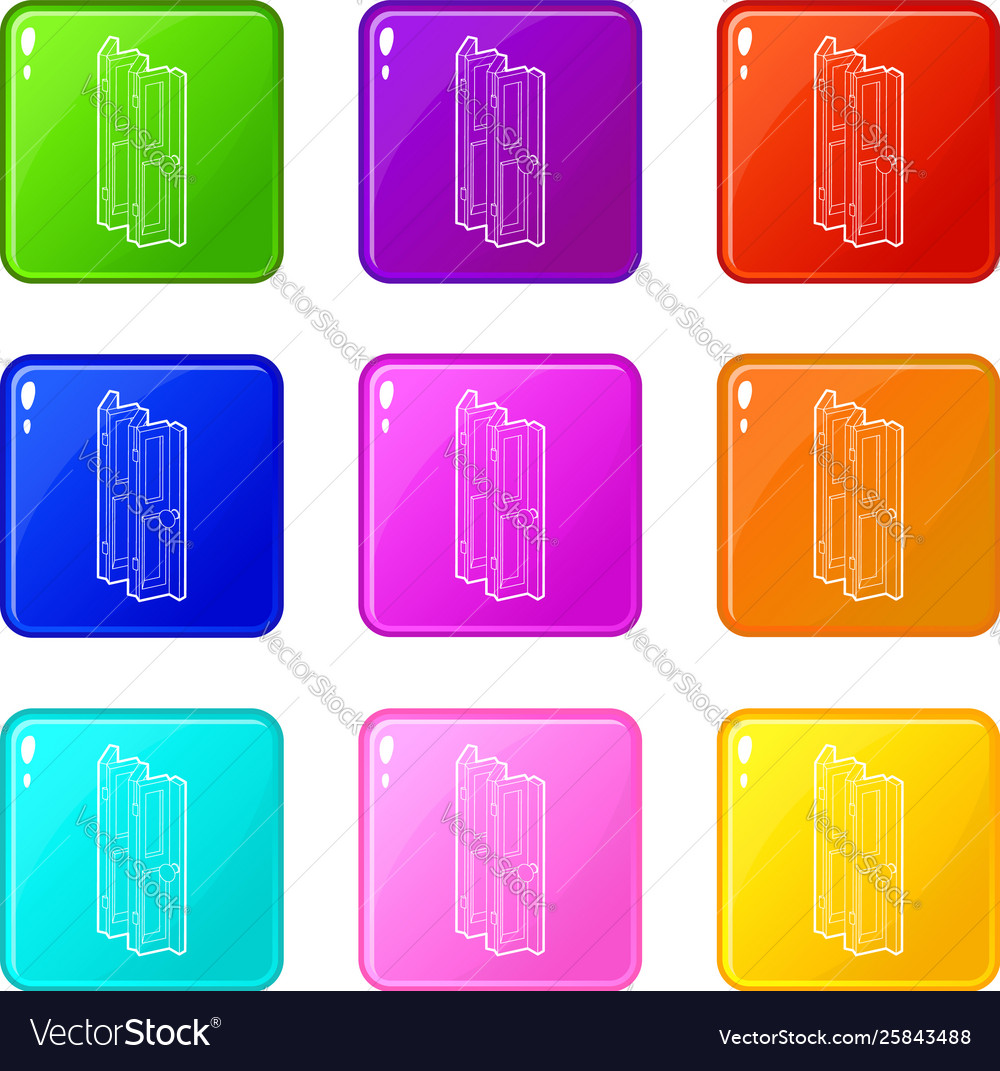 Folding door icons set 9 color collection Vector Image Folding door icons set 9 color collection Vector Image
