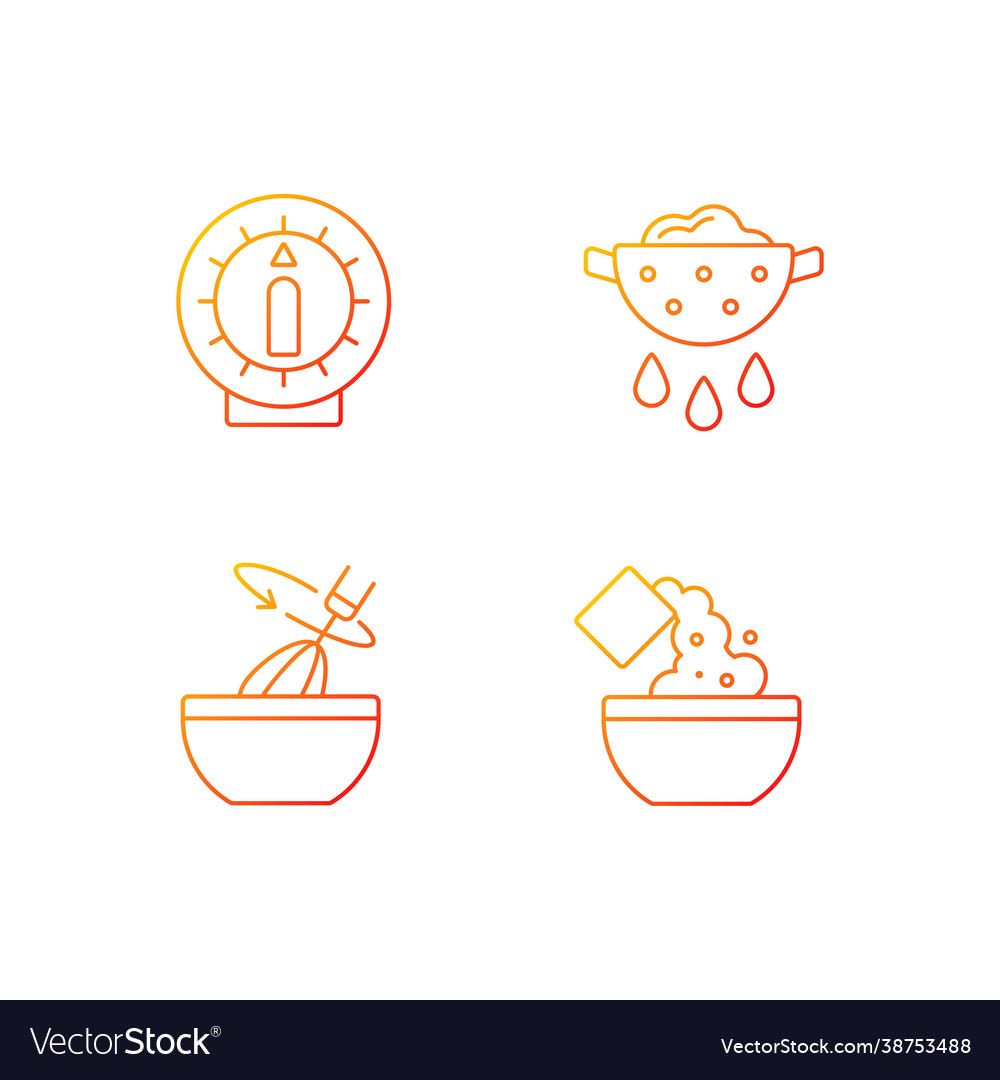 Food preparation gradient linear icons set Vector Image Food preparation gradient linear icons set Vector Image