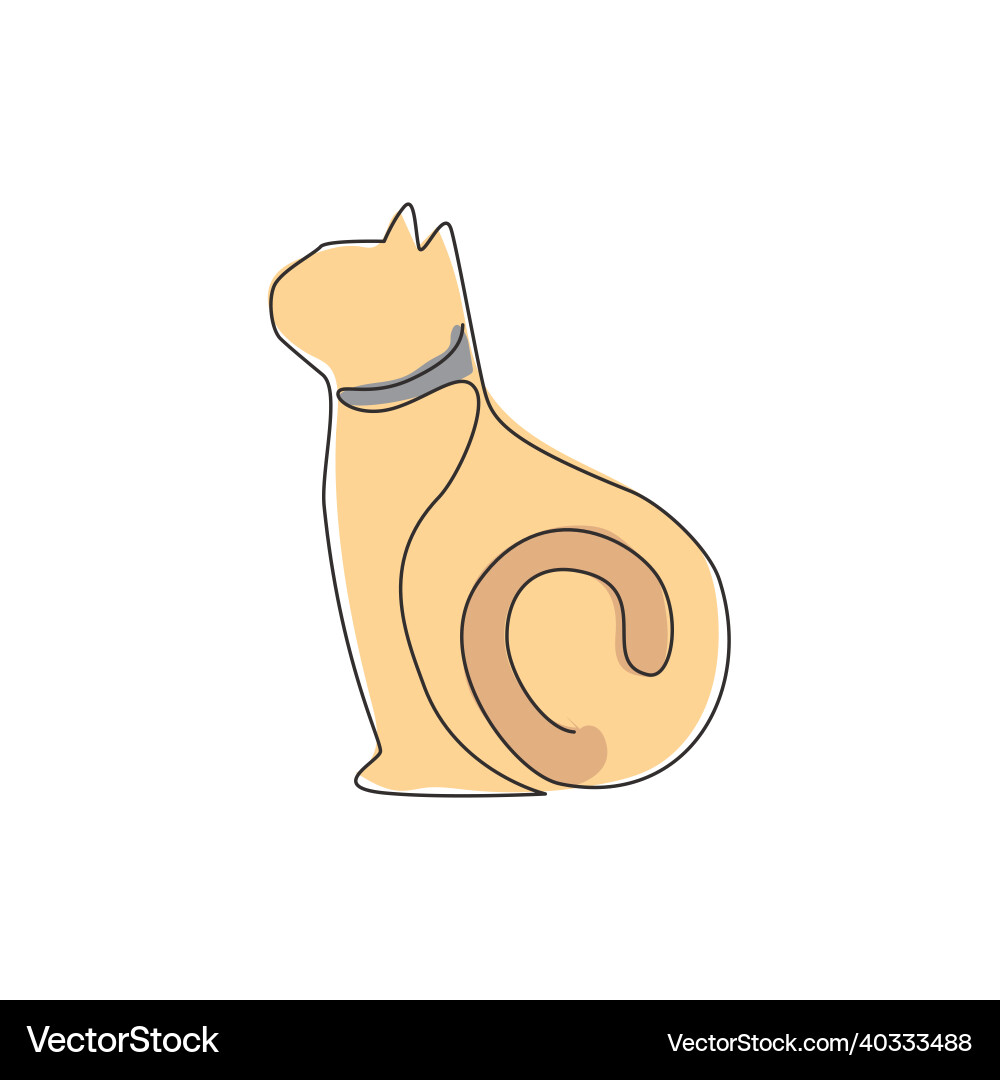 One continuous line drawing of simple cute cat Vector Image