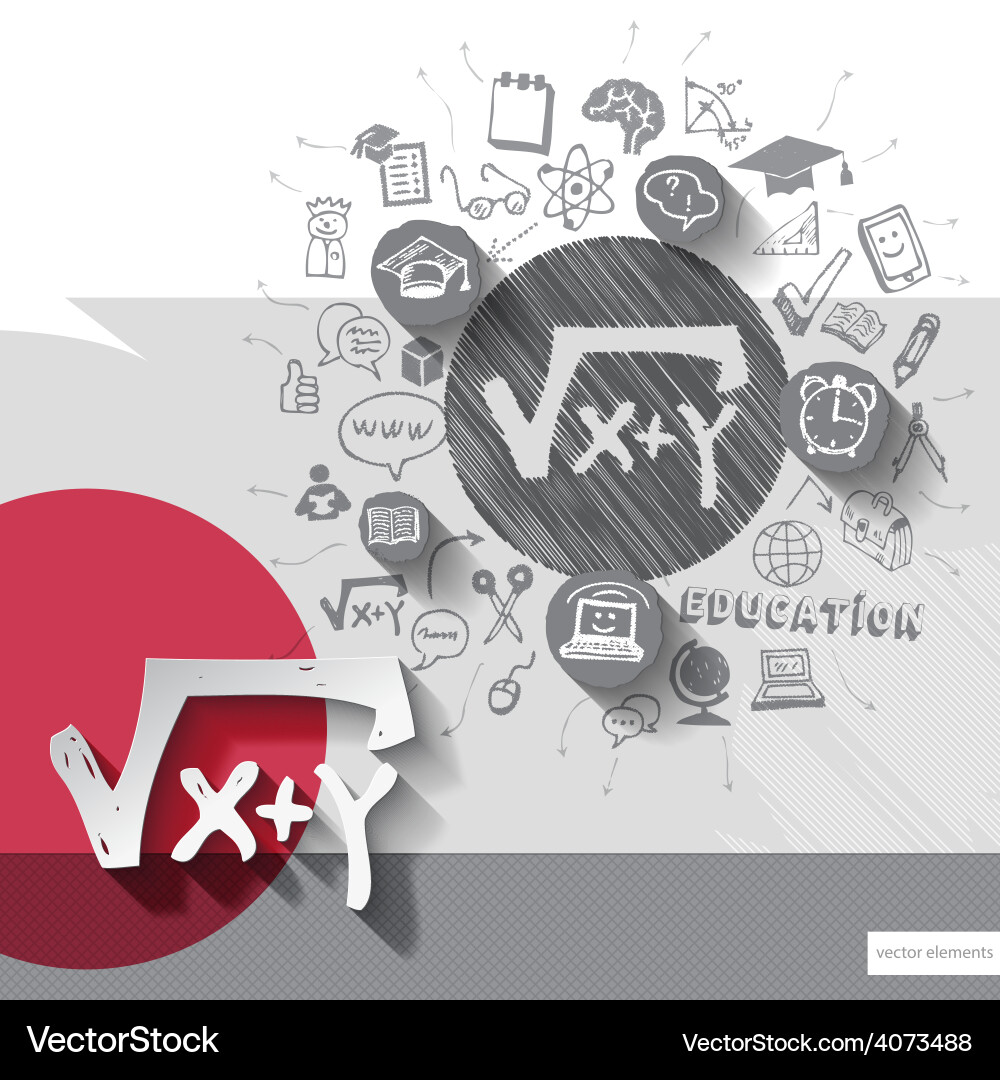 Paper and hand drawn maths emblem with icons Vector Image