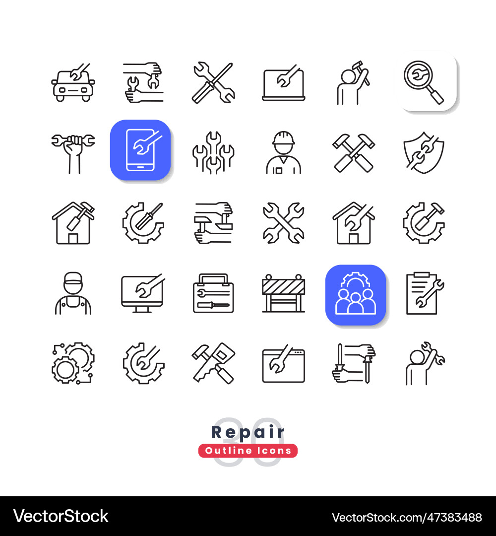 Repair outline icons Royalty Free Vector Image