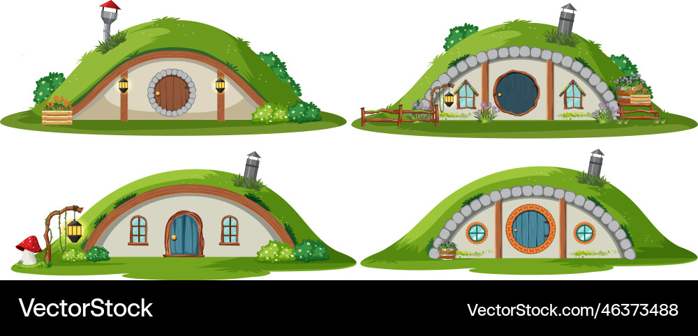 Set of hobbit house Royalty Free Vector Image - VectorStock