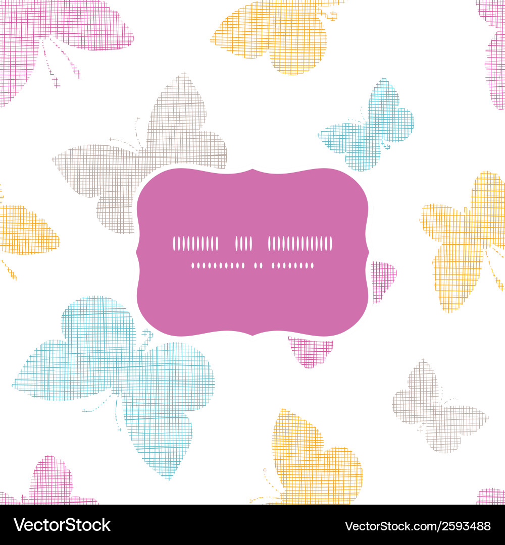 Textile textured colorful butterflies frame Vector Image