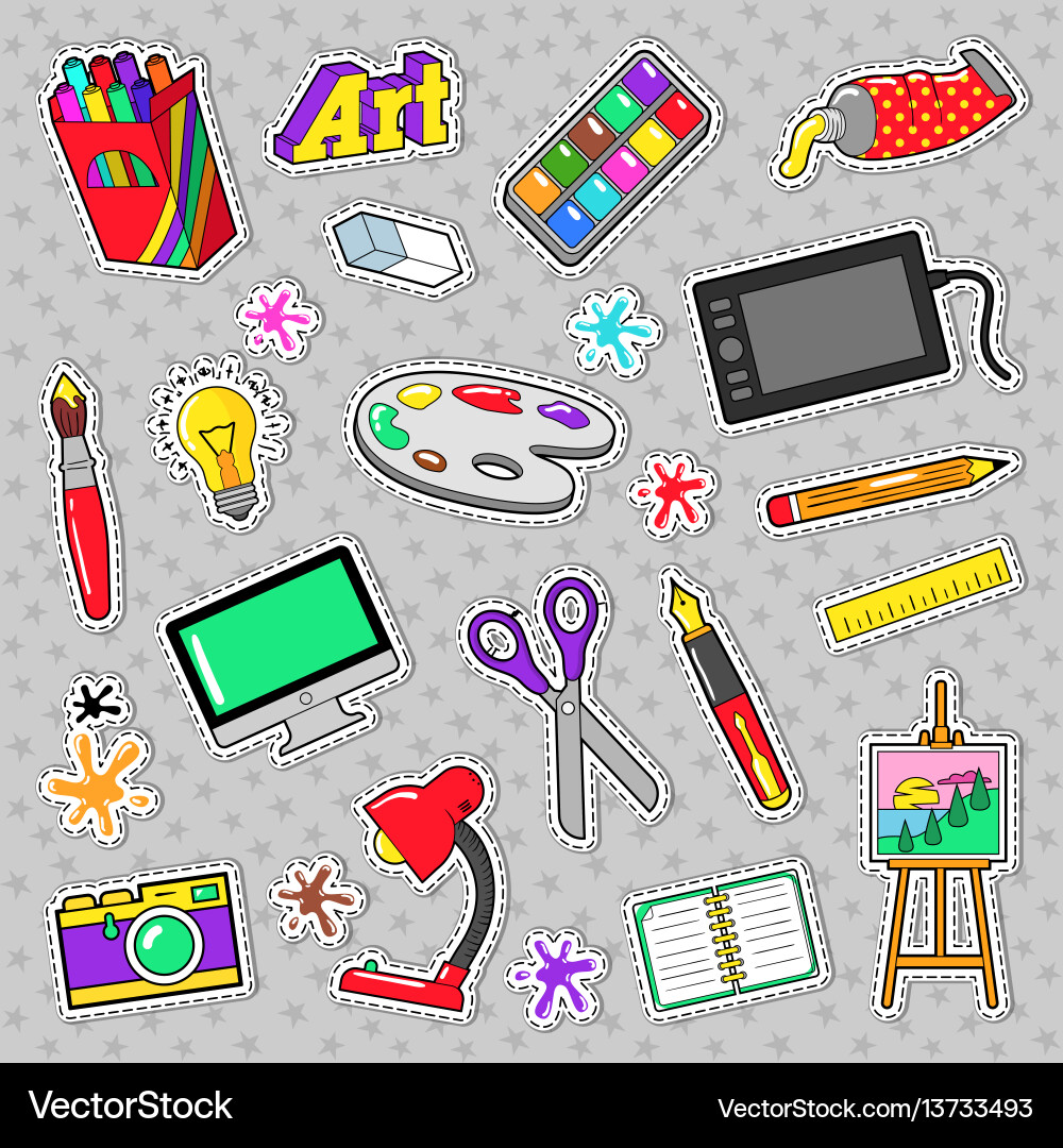 Art creativity badges stickers patches Royalty Free Vector