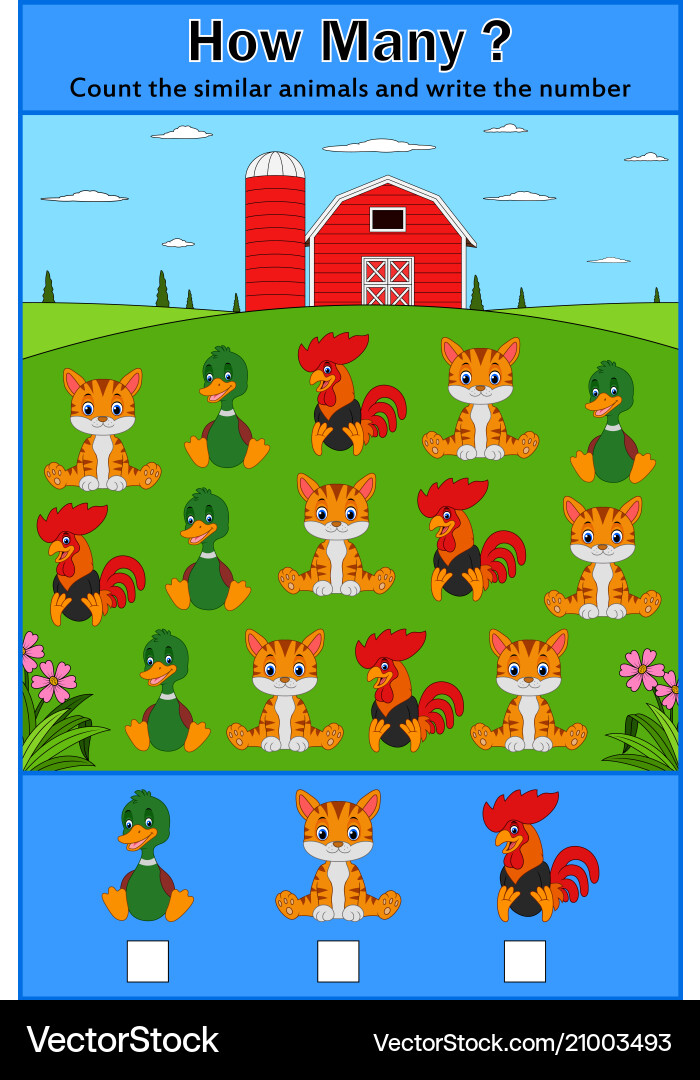 Education counting game of animals Royalty Free Vector Image