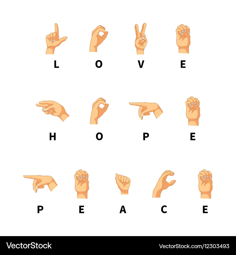 Love hope and peace words on hand language Vector Image