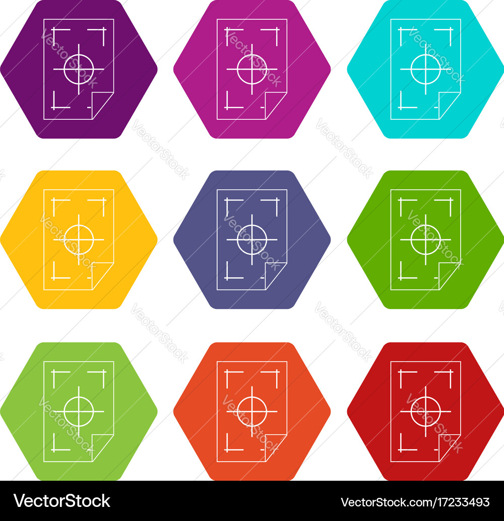 Printer marks on a paper icon set color hexahedron