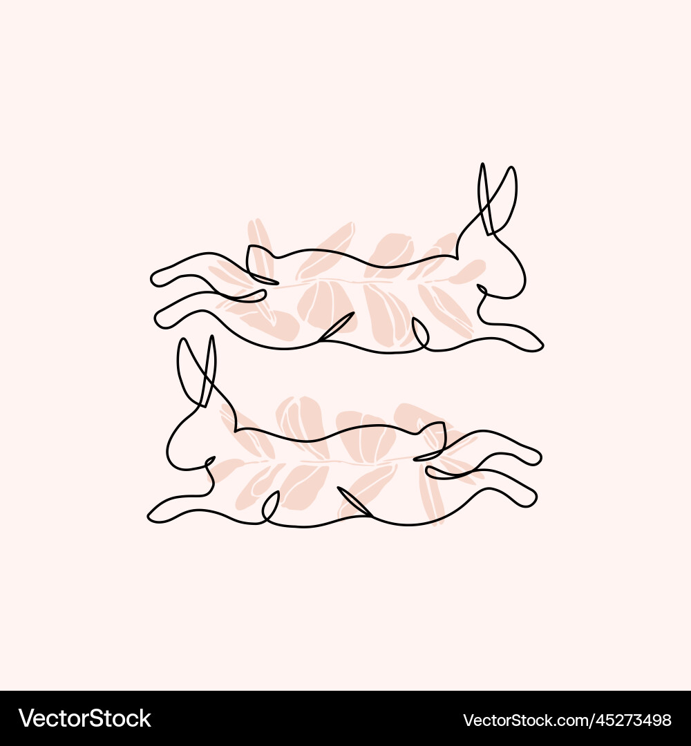 Abstract rabbit line art on floral background Vector Image