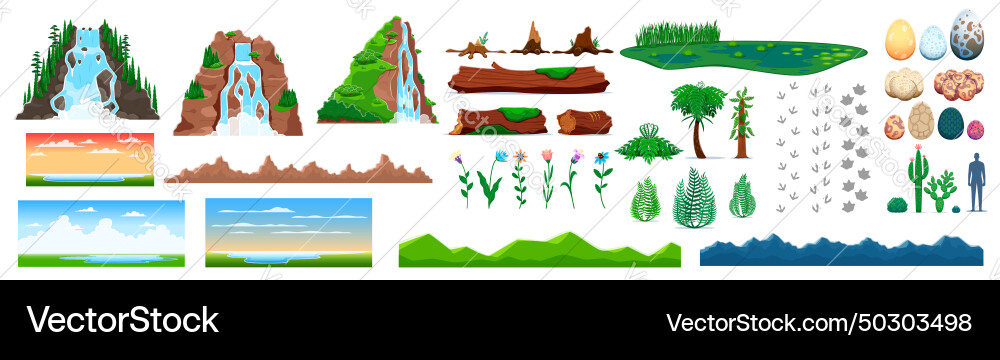 Dinosaur jurassic era environment and game assets Vector Image