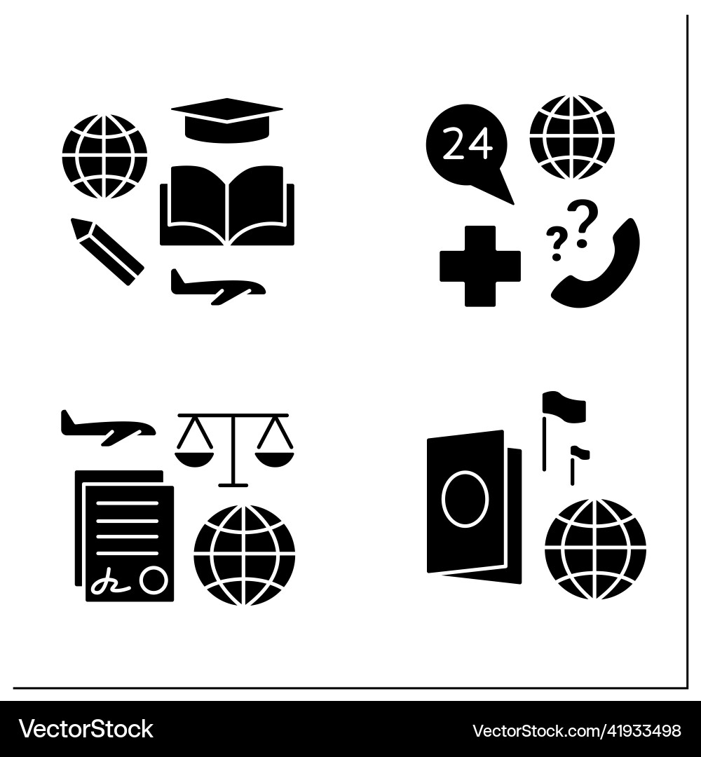 Embassy service glyph icons set Royalty Free Vector Image