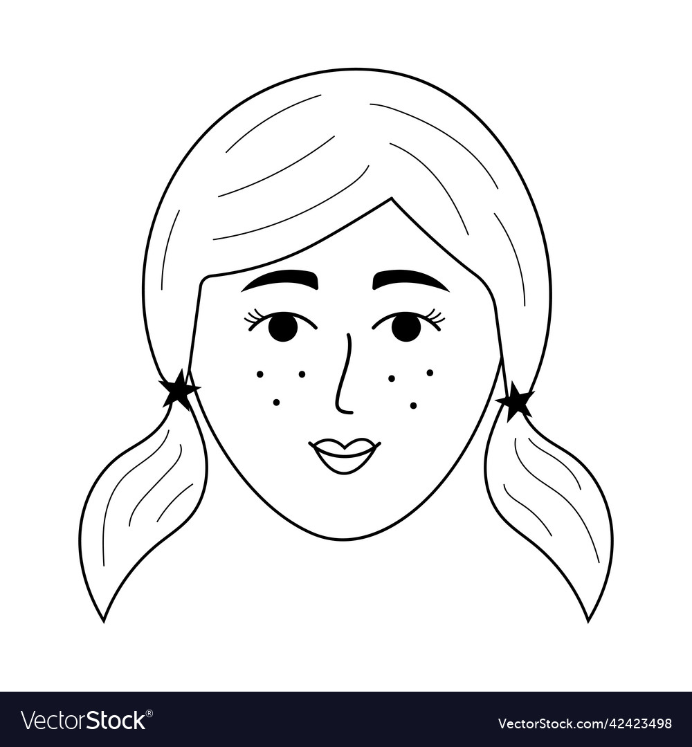 Girl Face In Doodle Style Avatar Of Young Woman Vector Image