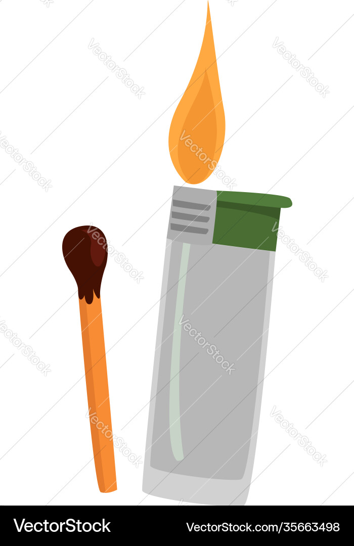 Lighter and a match on white background Royalty Free Vector