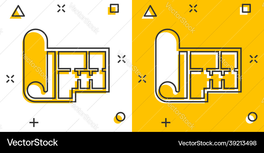 Room plan icon in comic style blueprint cartoon Vector Image