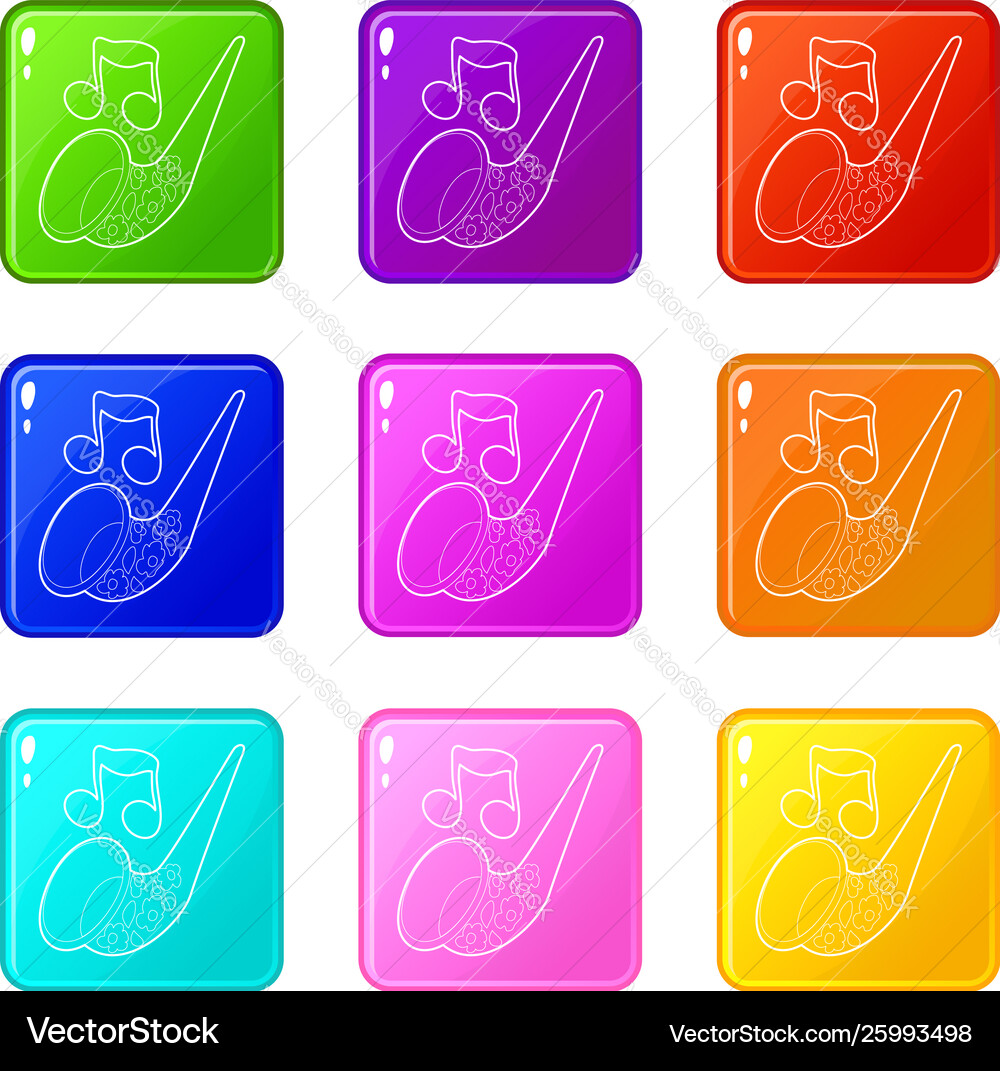Saxophone icons set 9 color collection Royalty Free Vector